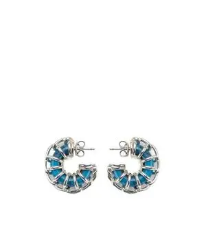Bottega Veneta Silver Turquoise Hoop Earrings - Gray