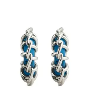 Bottega Veneta Silver Turquoise Hoop Earrings