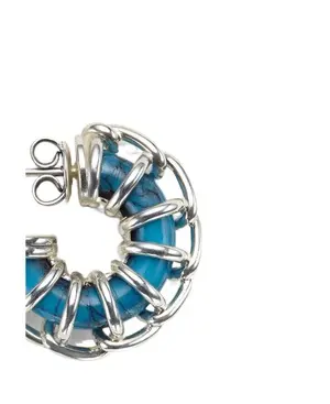 Bottega Veneta Silver Turquoise Hoop Earrings