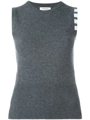 Thom Browne Sleeveless Crew Neck Cashmere Shell Top With 4-bar Stripe