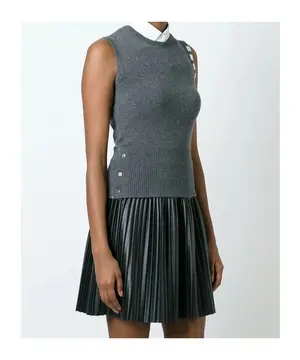 Thom Browne Sleeveless Crew Neck Cashmere Shell Top With 4-bar Stripe