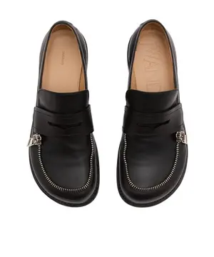 J.W.ANDERSON Leather Biker Moccasin With Zip Detail - Black