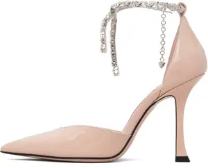 JIMMY CHOO Stevie 100 High Heel Pointed Toe Ankle Strap Pumps - Macaron
