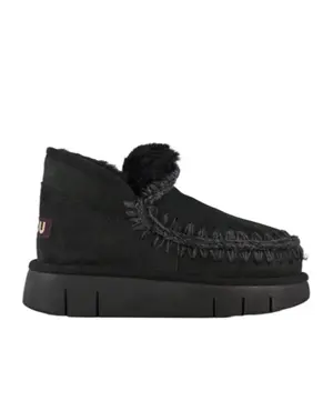 Mou Round Toe Boots With Logo Detailing - Black