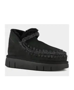 Mou Round Toe Boots With Logo Detailing - Black