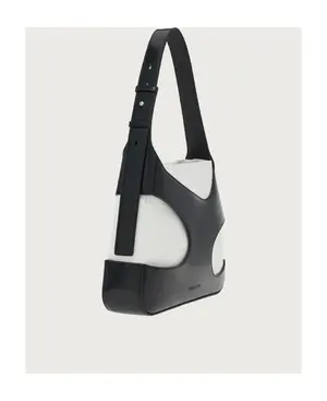 FERRAGAMO Cut-out Detailed Logo Debossed Shoulder Bag - Black