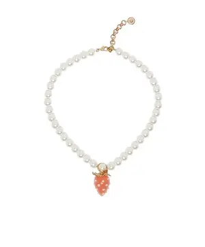 Casablanca Strawberry Pendant Necklace With Pearls - Gold/pink/white