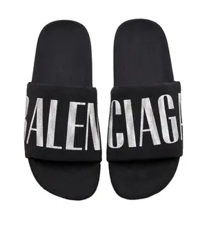 Balenciaga Logo Slide Sandals - Black/white