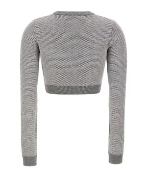 Elisabetta Franchi Sequined Knit Top With Jewel Buttons - Gray