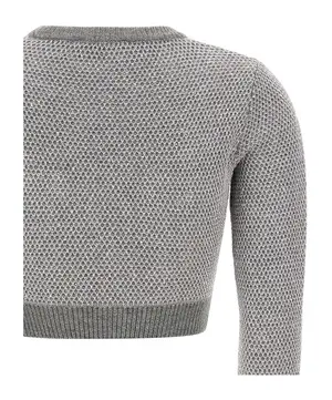 Elisabetta Franchi Sequined Knit Top With Jewel Buttons - Gray