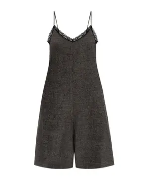 R13 Lace-trimmed Wool Playsuit - Black