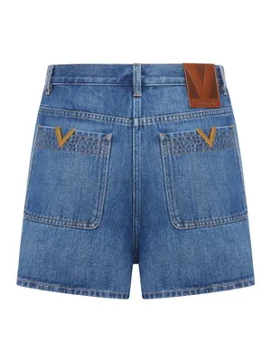 Valentino Garavani Logo Patch Denim Shorts - Blue