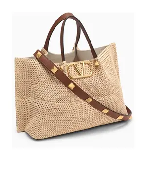 Valentino Garavani Vlogo Plaque Woven Tote Bag - Brown
