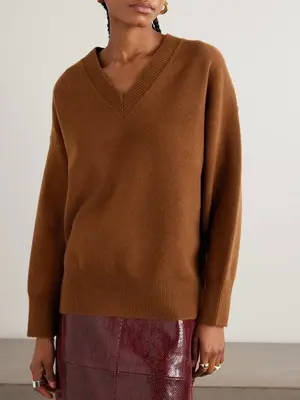 RÓHE Wool Blend V-neck Sweater - Brown