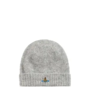 VIVIENNE WESTWOOD Ribbed Beanie With Embroidered Detail - Gray