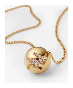 Fendi Gold Sphere Necklace With Crystal