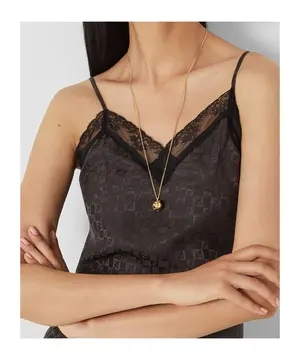 Fendi Gold Sphere Necklace With Crystal
