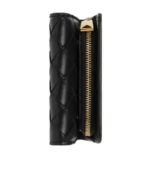Bottega Veneta Intrecciato Compact Tri-fold Wallet - Black