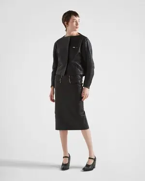 Prada Leather Belted Midi Skirt