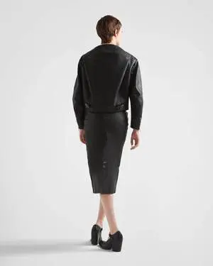 Prada Leather Belted Midi Skirt