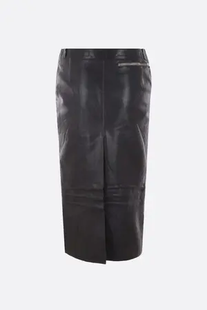 Prada Leather Belted Midi Skirt