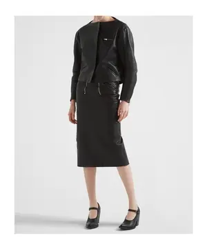 Prada Leather Belted Midi Skirt