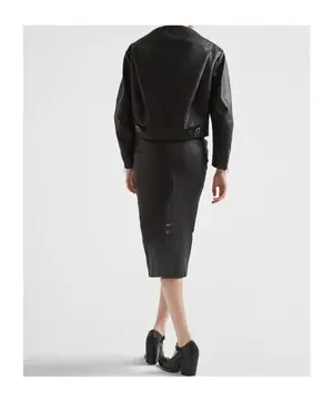 Prada Leather Belted Midi Skirt