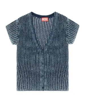 DIESEL® Short Sleeve Denim Mesh Knit Cardigan - Medium Blue
