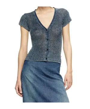 DIESEL® Short Sleeve Denim Mesh Knit Cardigan - Medium Blue