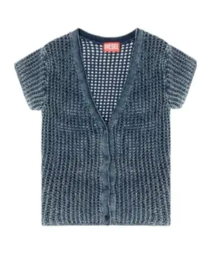 DIESEL® Short Sleeve Denim Mesh Knit Cardigan - Medium Blue