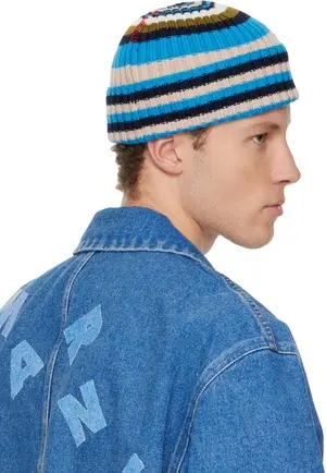 Marni Logo Embroidered Striped Ribbed Beanie