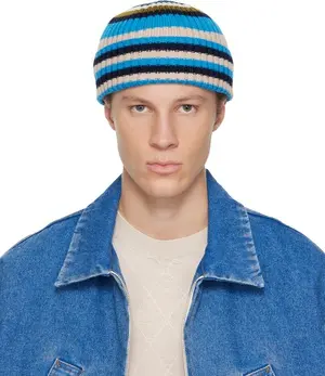 Marni Logo Embroidered Striped Ribbed Beanie