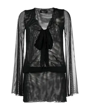 Blumarine Sheer V-neck Front-tie Mini Dress