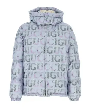 Gucci Allover Logo Printed Down Jacket - Gray
