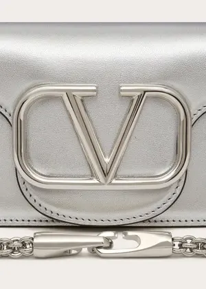 Valentino Garavani Small Locò Shoulder Bag In Metallic Calfskin - Silver