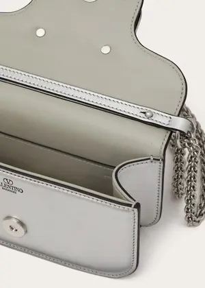 Valentino Garavani Small Locò Shoulder Bag In Metallic Calfskin - Silver