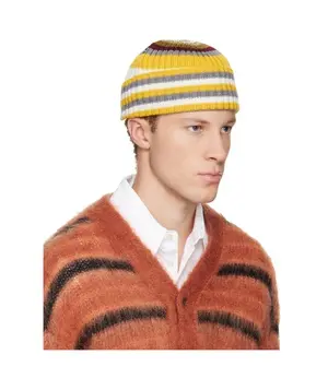 Marni Striped Ribbed Knit Hat - Lemon Yellow