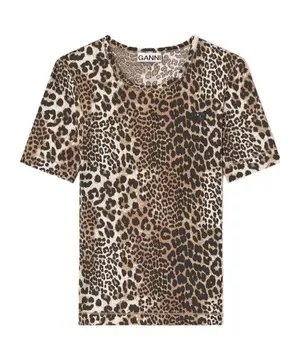GANNI Ribbed Short Sleeve T-shirt With Logo