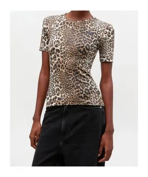 GANNI Ribbed Short Sleeve T-shirt With Logo