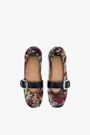 GANNI Tapestry Buckle Strap Ballerinas - Multicolor