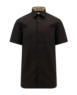 Burberry Logo Embroidered Short Sleeved Shirt - Black