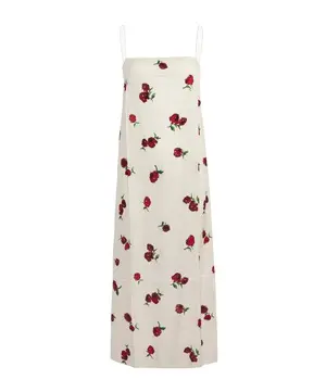 Khaite Cream Raspberry Print Spaghetti Strap Dress - Raspberry/cream