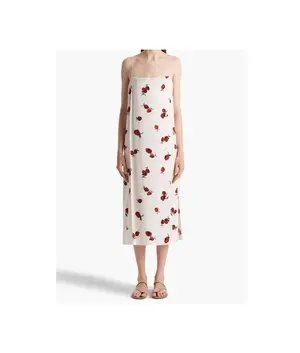 Khaite Cream Raspberry Print Spaghetti Strap Dress - Raspberry/cream