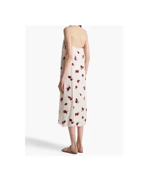 Khaite Cream Raspberry Print Spaghetti Strap Dress - Raspberry/cream