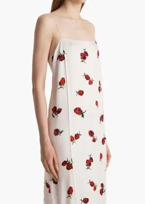 Khaite Cream Raspberry Print Spaghetti Strap Dress - Raspberry/cream