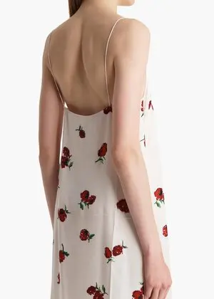 Khaite Cream Raspberry Print Spaghetti Strap Dress - Raspberry/cream