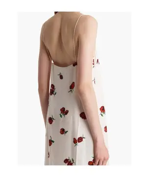 Khaite Cream Raspberry Print Spaghetti Strap Dress - Raspberry/cream