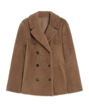 Max Mara Futura Double-breasted Short Coat In Curly Sheepskin - Camel