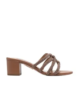 AQUAZZURA Embellished Slip-on Mules - Brown