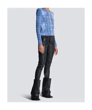 Balmain Denim-effect Logo Detailed Knitted Cardigan